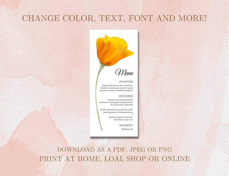 Wedding Dinner Menu Template, Printable Ceremony, DIY Dinner Menu ...