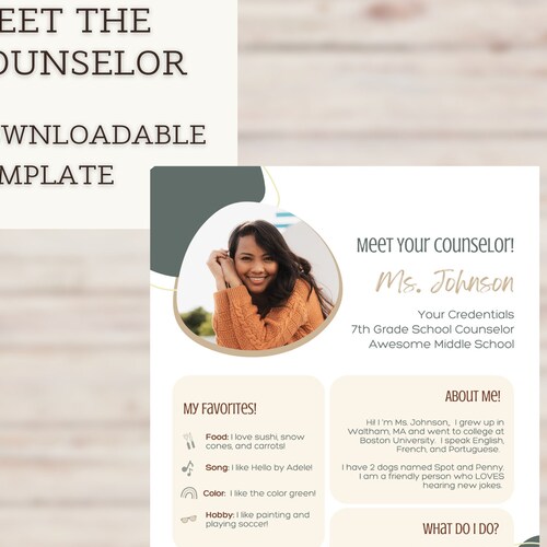 Meet Your Counselor Editable Template Flyer Sage & - Etsy