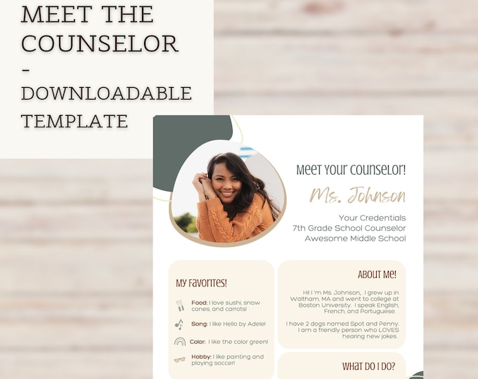 Meet Your Counselor - Editable Template - Flyer - Sage & Oatmeal - Etsy