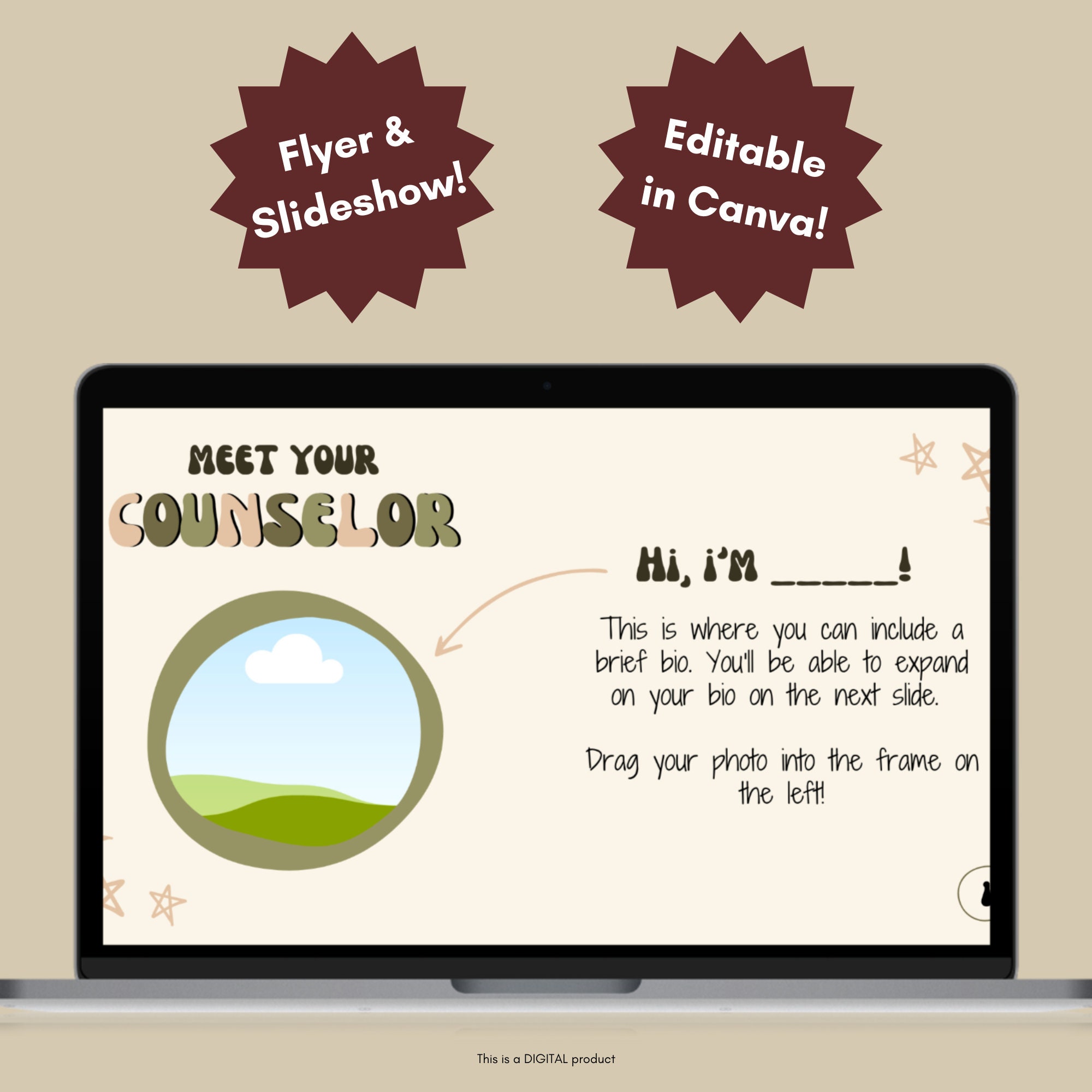 Meet Your Counselor: Flyer & Slideshow Templates Canva Editable Boho ...