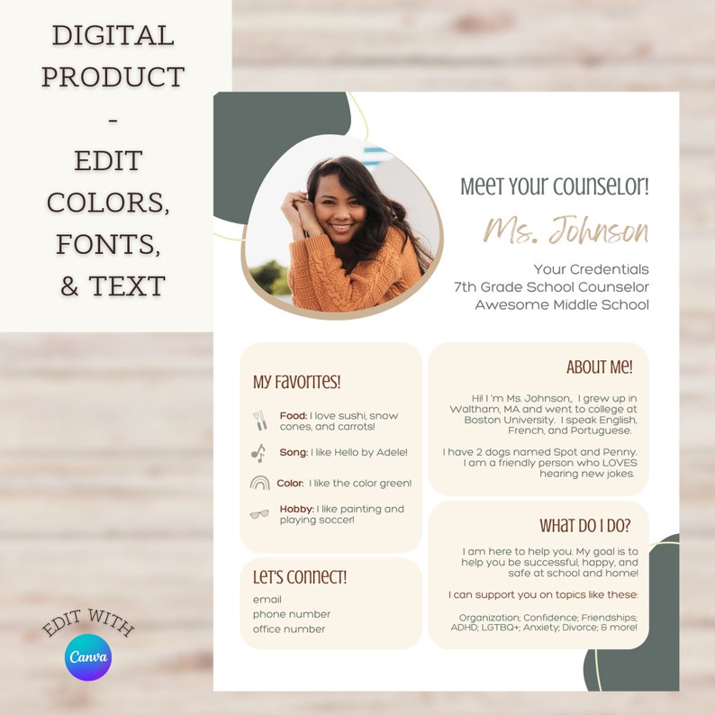 Meet Your Counselor Editable Template Flyer Sage Etsy UK