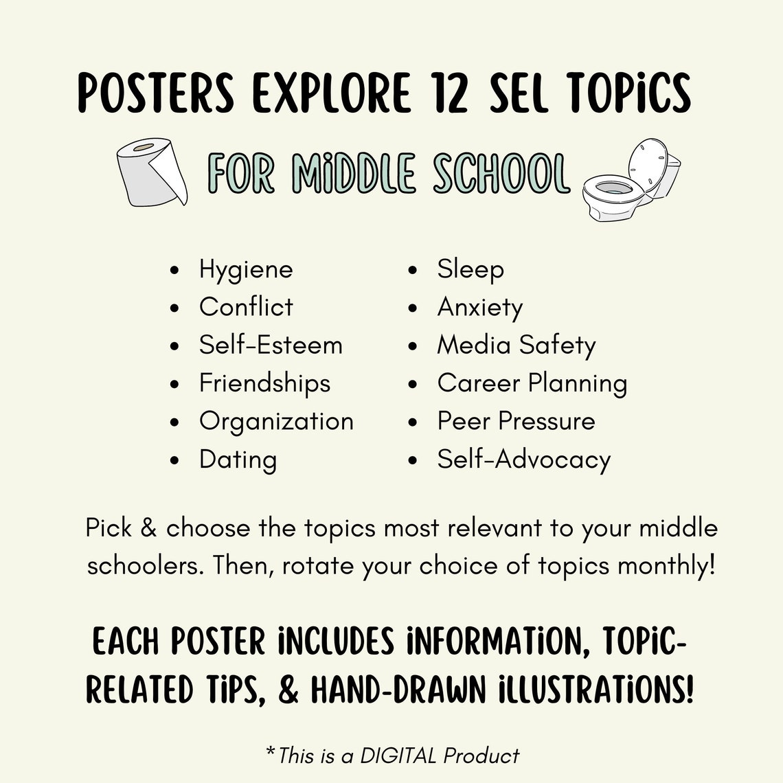 12 Bathroom Posters for Middle School STALLED SERIES SEL Counseling - Etsy