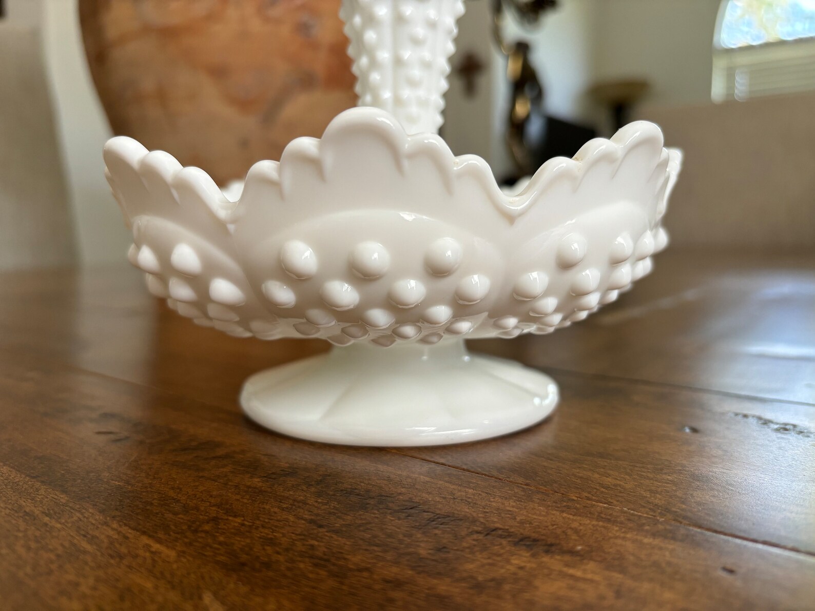 Vintage Fenton Hobnail Milk Glass Epergne 2pcs Set - Etsy