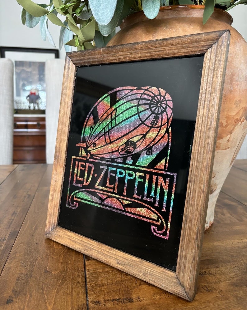Vintage 1970s Carnival Prize Led Zeppelin Framed Reverse Glitter ...