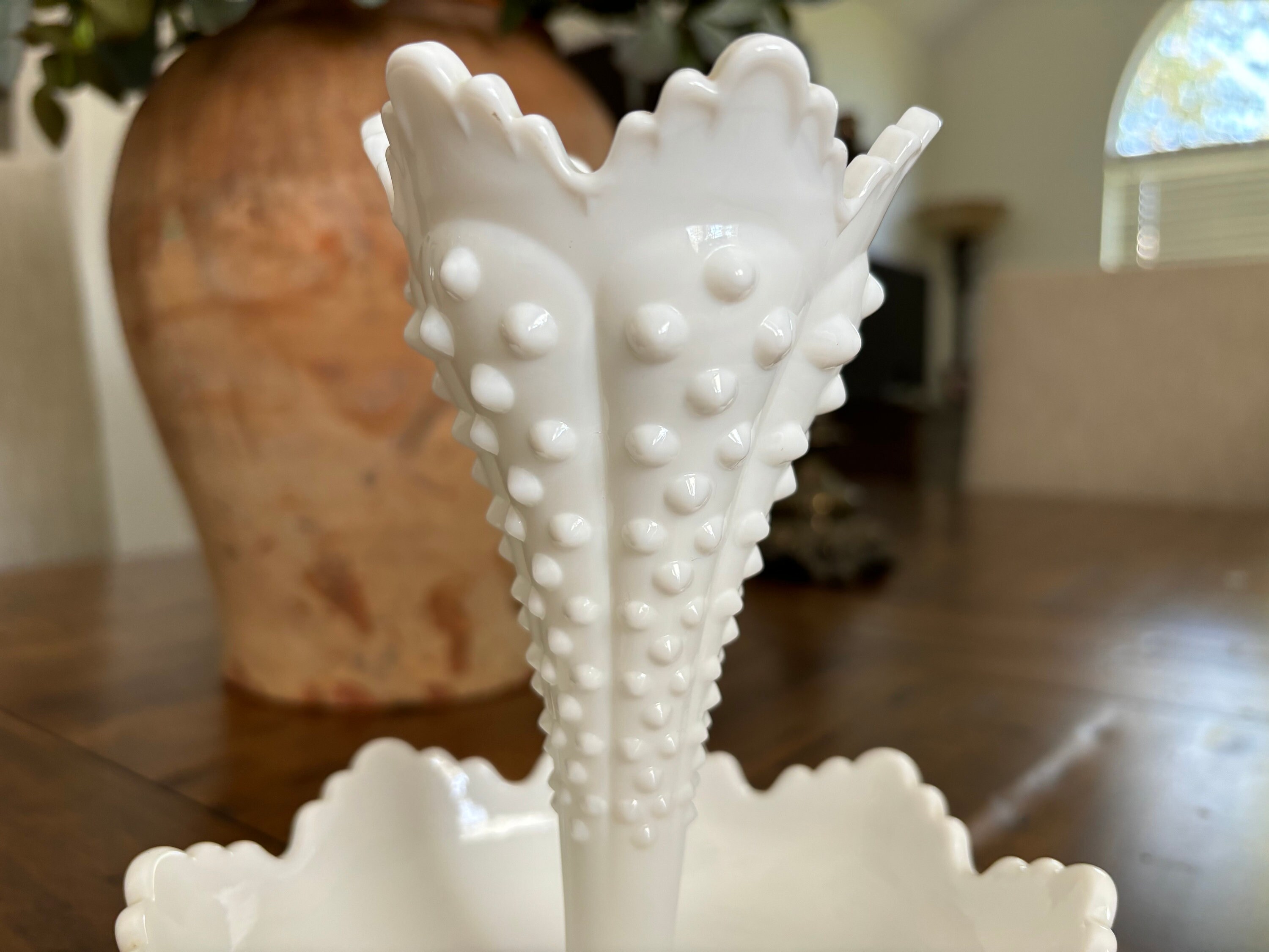 Vintage Fenton Hobnail Milk Glass Epergne 2pcs Set - Etsy