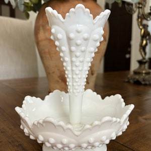Vintage Fenton Hobnail Milk Glass Epergne 2pcs Set - Etsy
