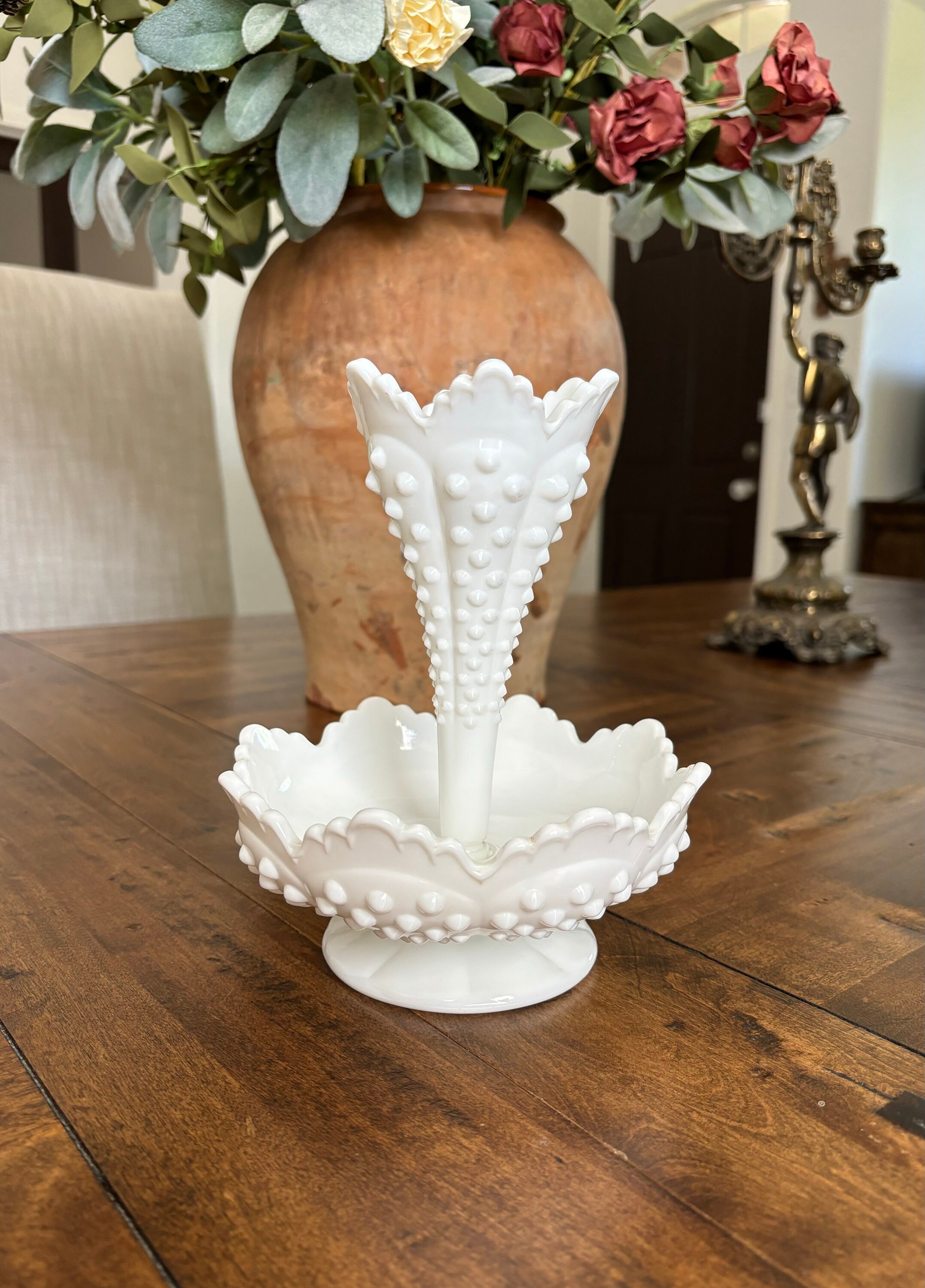 Vintage Fenton Hobnail Milk Glass Epergne 2pcs Set - Etsy