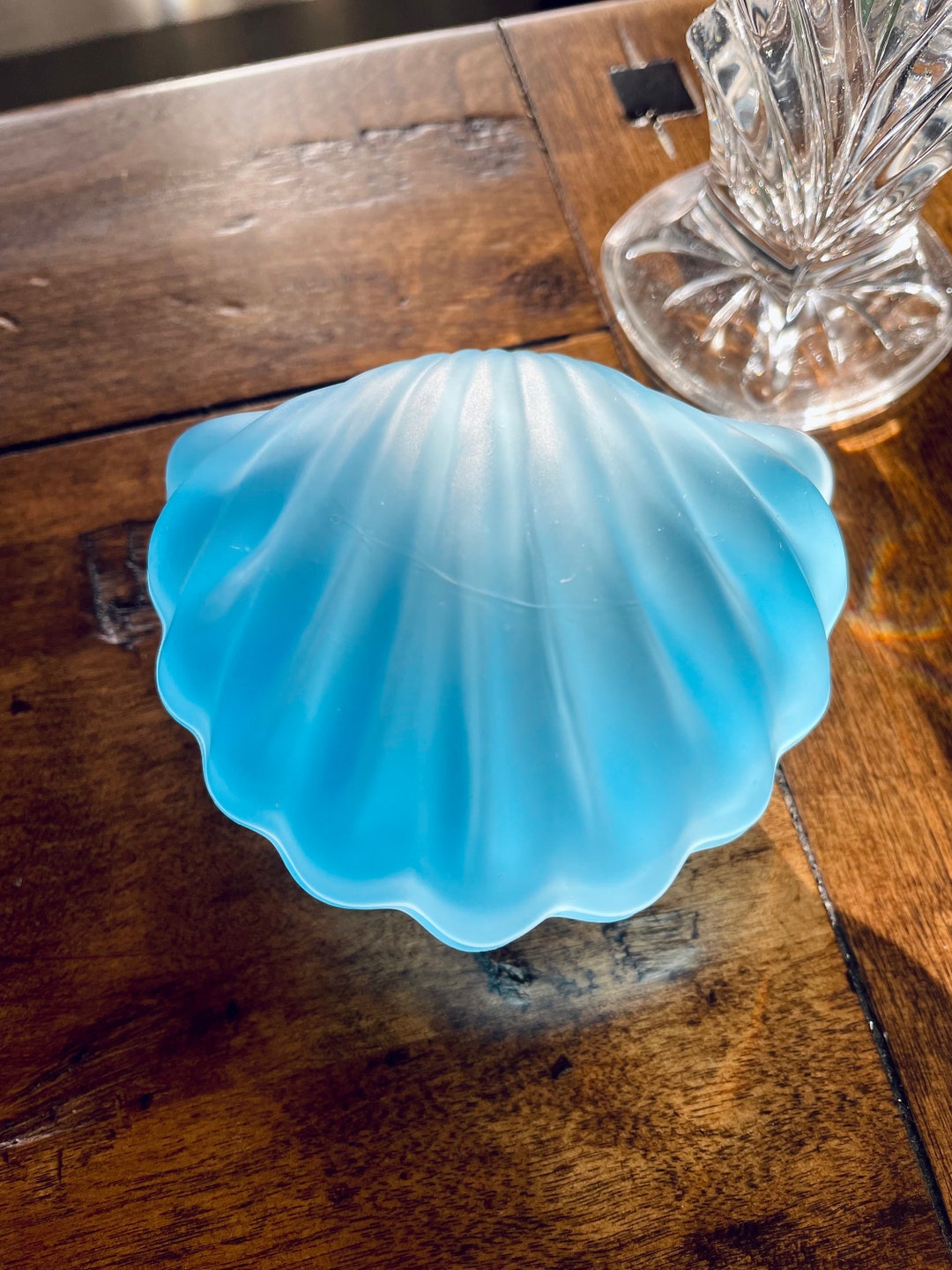 EXTREMELY RARE Blue Satin Glass Footed Seashell Dish - Etsy