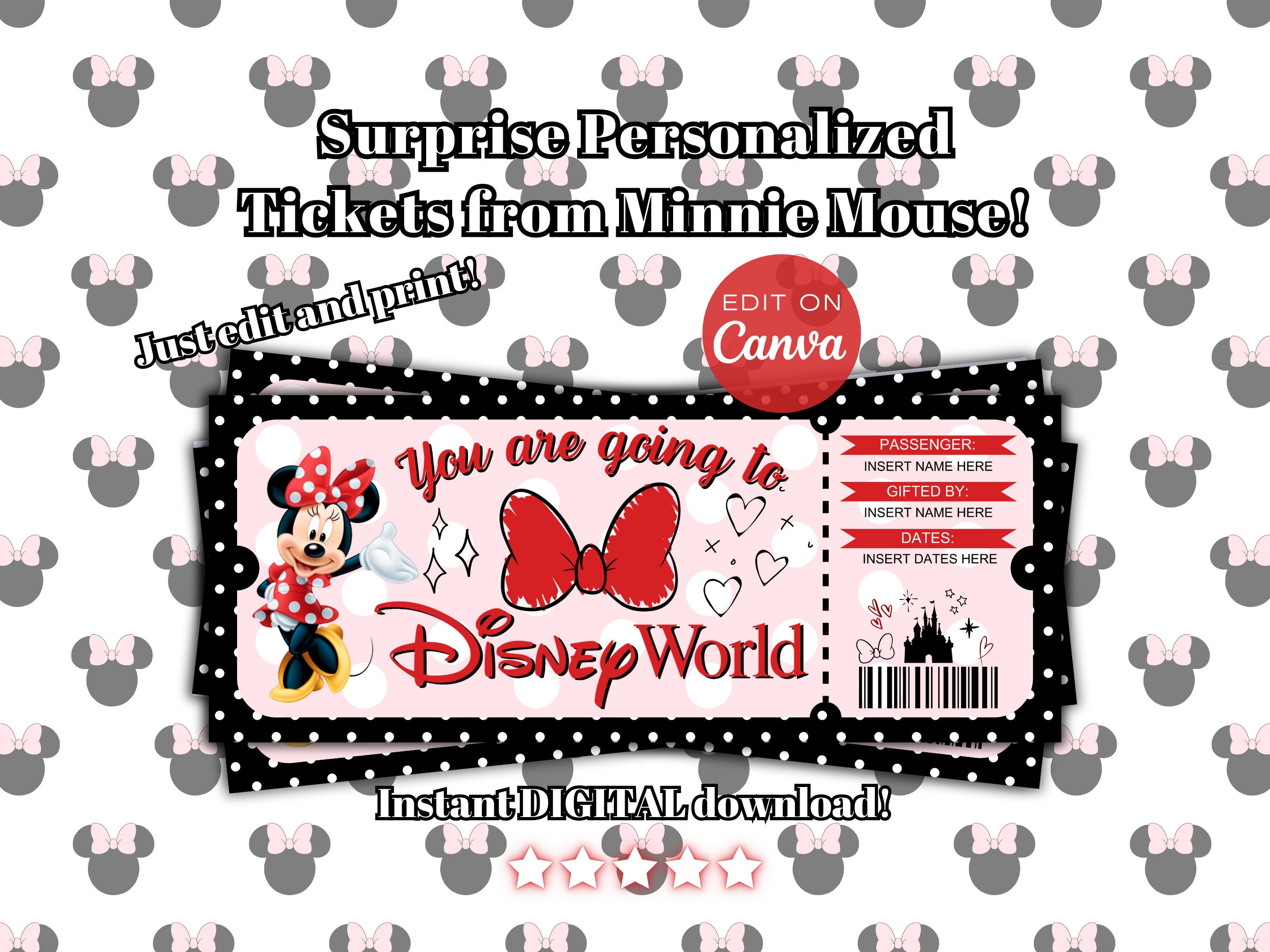 Minnie Mouse Surprise Vacation Reveal, Instant Download, Theme Park ...