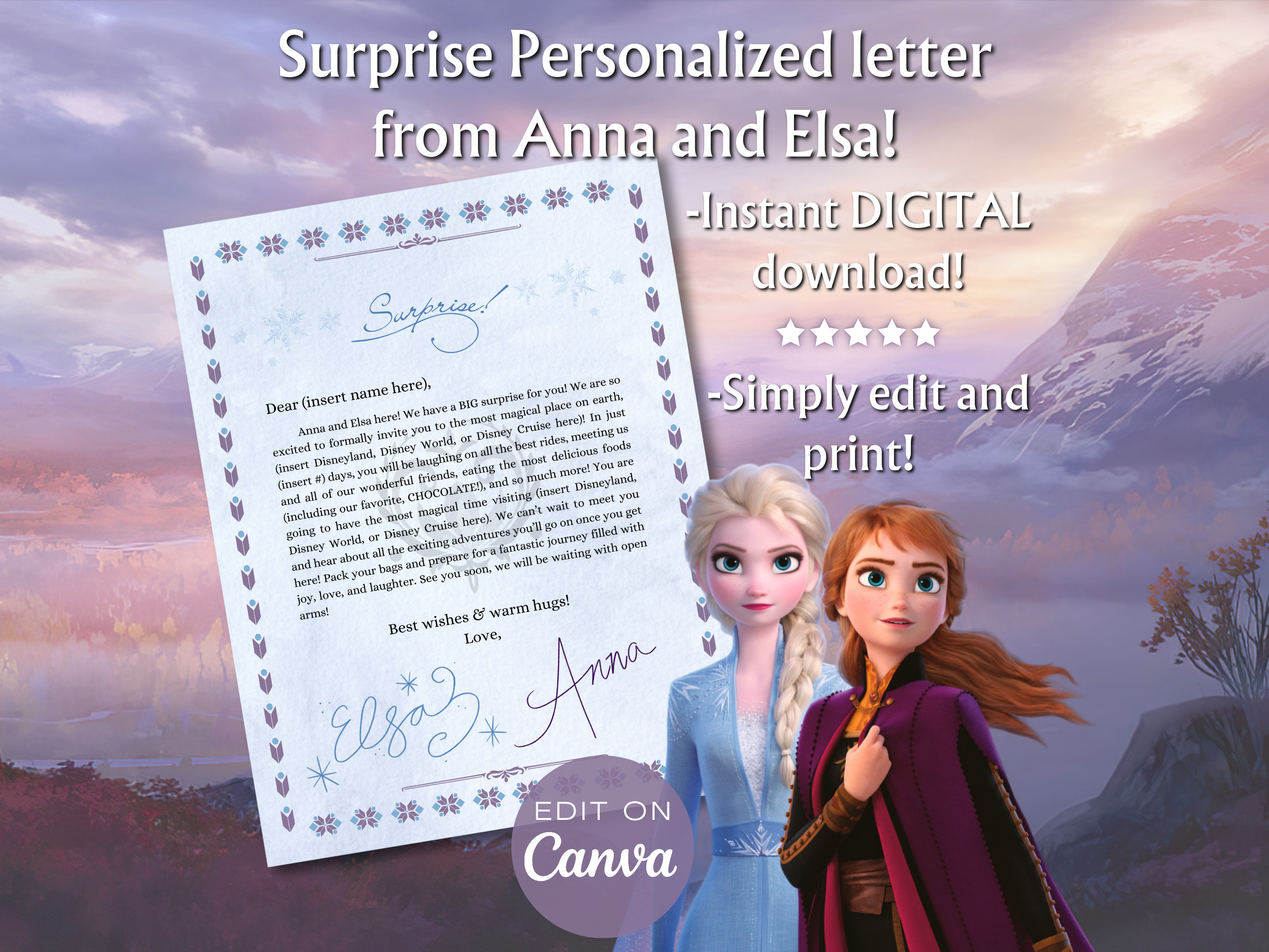 Editable Letter From Elsa and Anna, Surprise Reveal, Frozen ...