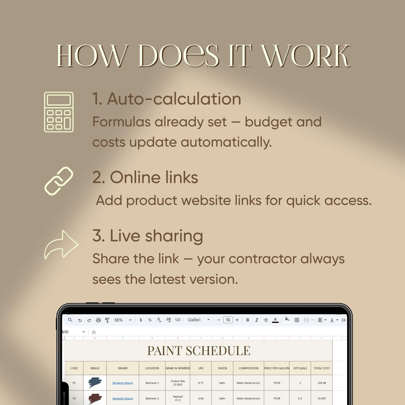 Paint FF&E Schedule Template 1-page Fixtures Sheet (canva, Excel ...