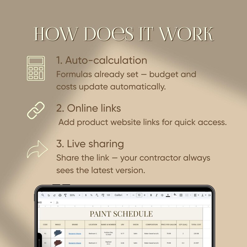 Paint FF&E Schedule Template 1-page Fixtures Sheet (canva, Excel ...