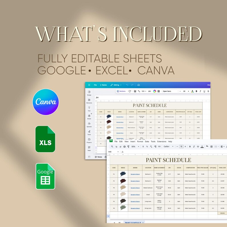 Paint FF&E Schedule Template 1-page Fixtures Sheet (canva, Excel ...