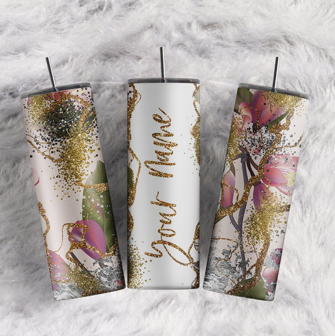 Personalisierter Floral Becher Add Eigenen Namen wrap Gold Marmor ...
