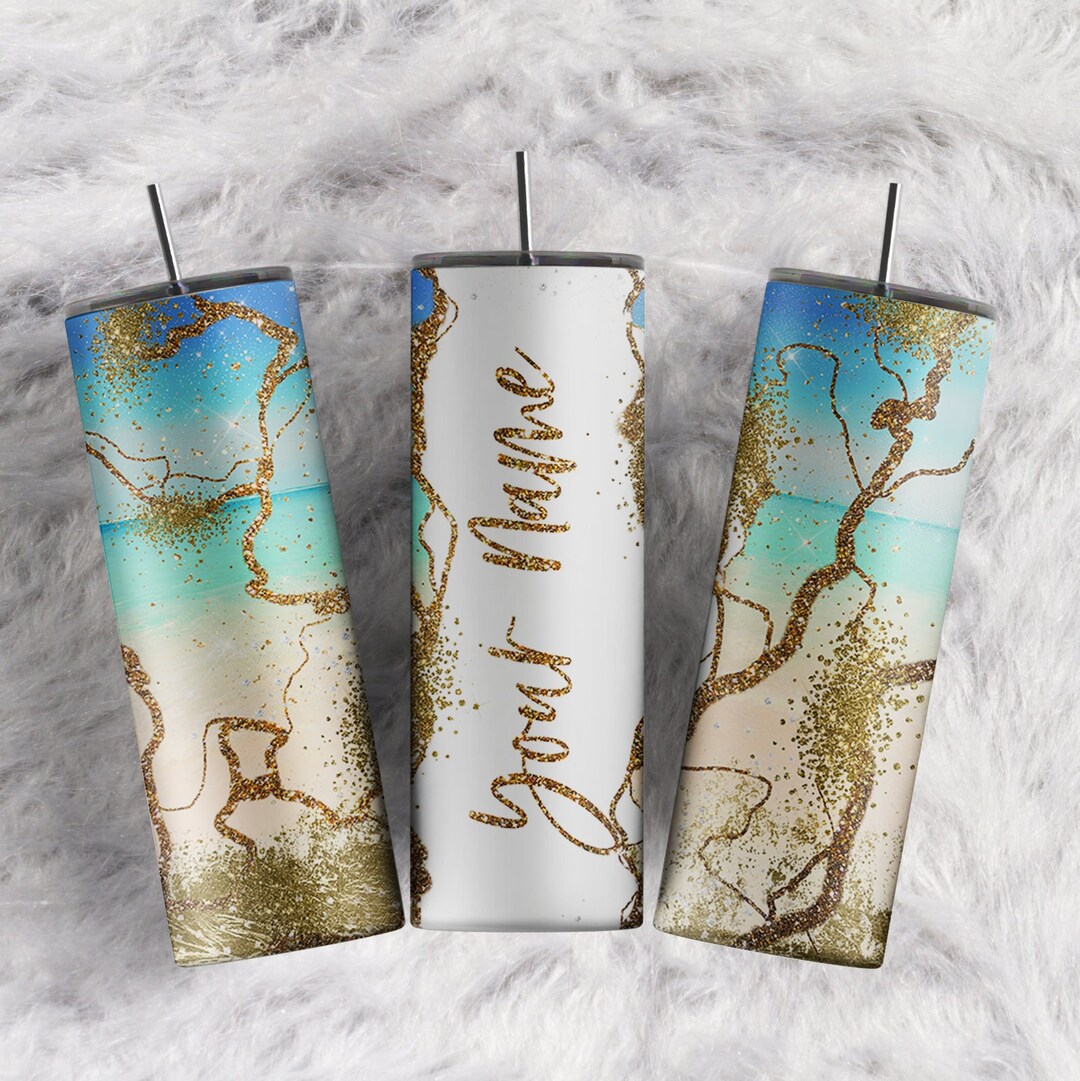 Personalisierter Strand Becher Add Eigenen Namen wrap Gold Marmor ...