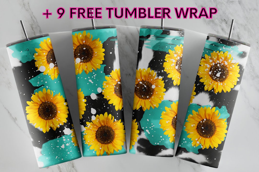 Cow Print Sunflower 20 Oz Tumbler Wrap Cowhide Sublimation Design ...