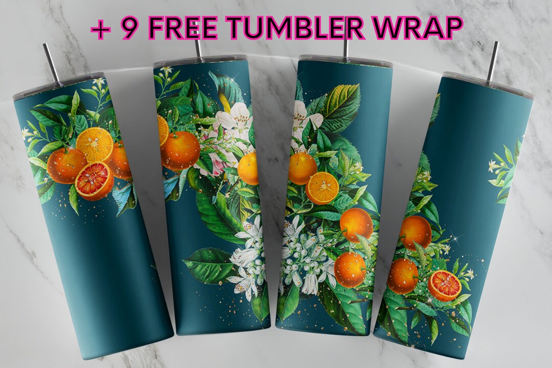 Navy Blue Summer Tumbler Wrap Tropical Flower Bouquets Summer Fruit ...