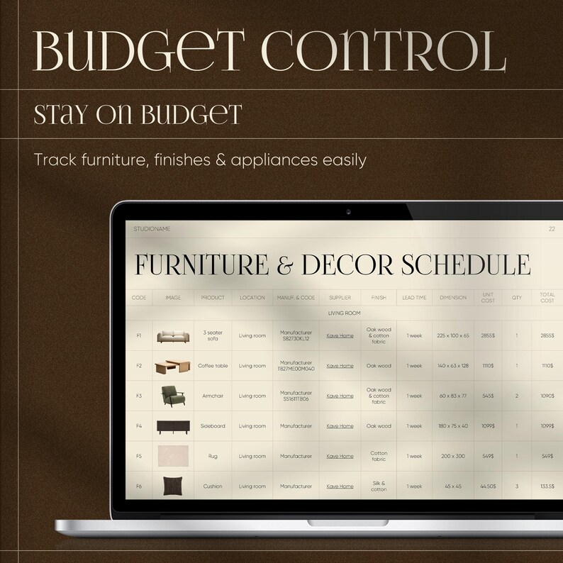 Interior Design Ffe Schedule Template Sandstone Collection Editable Budget Spreadsheet Mood ...