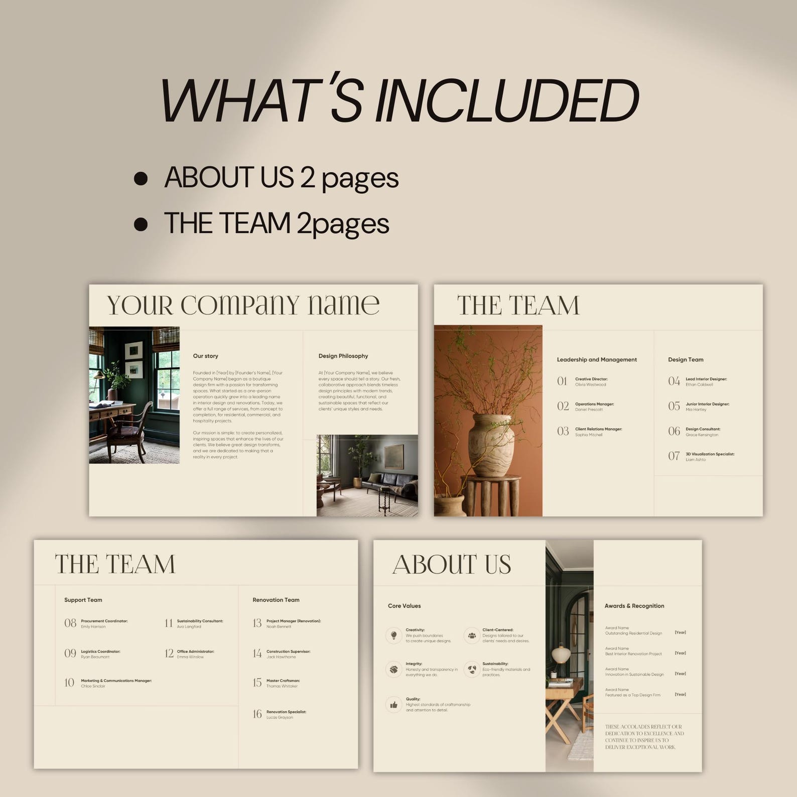 Design Studio About and Team Pages Canva Template Interior Designer ...
