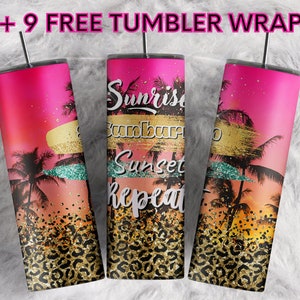 Sunrise Sunburn Sunset Repeat Tumbler Wrap 20oz Beach Tropical Palm ...