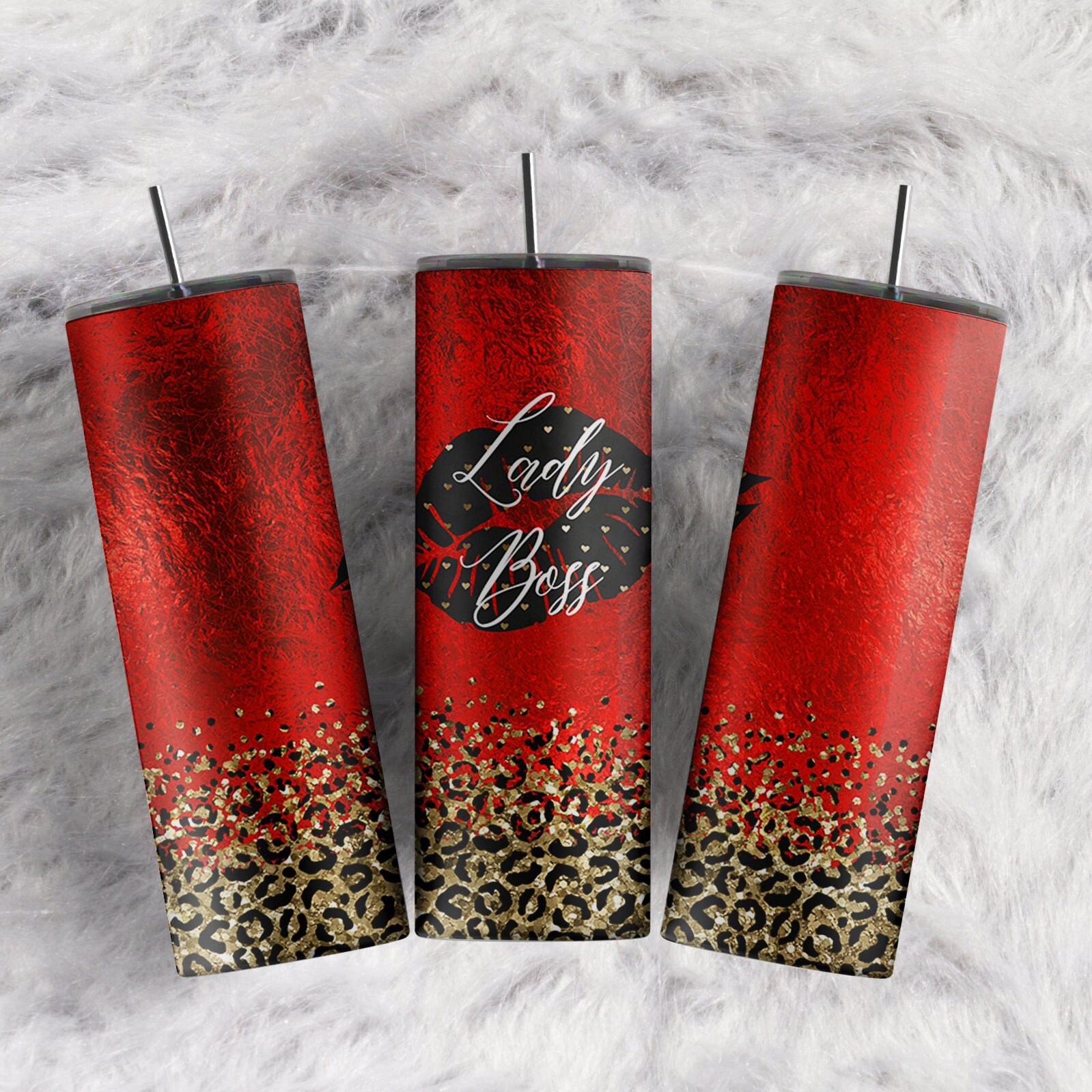 Lady Boss Red Glitter Tumbler Boss Lady Red Foil Gold Glitter Leopard ...