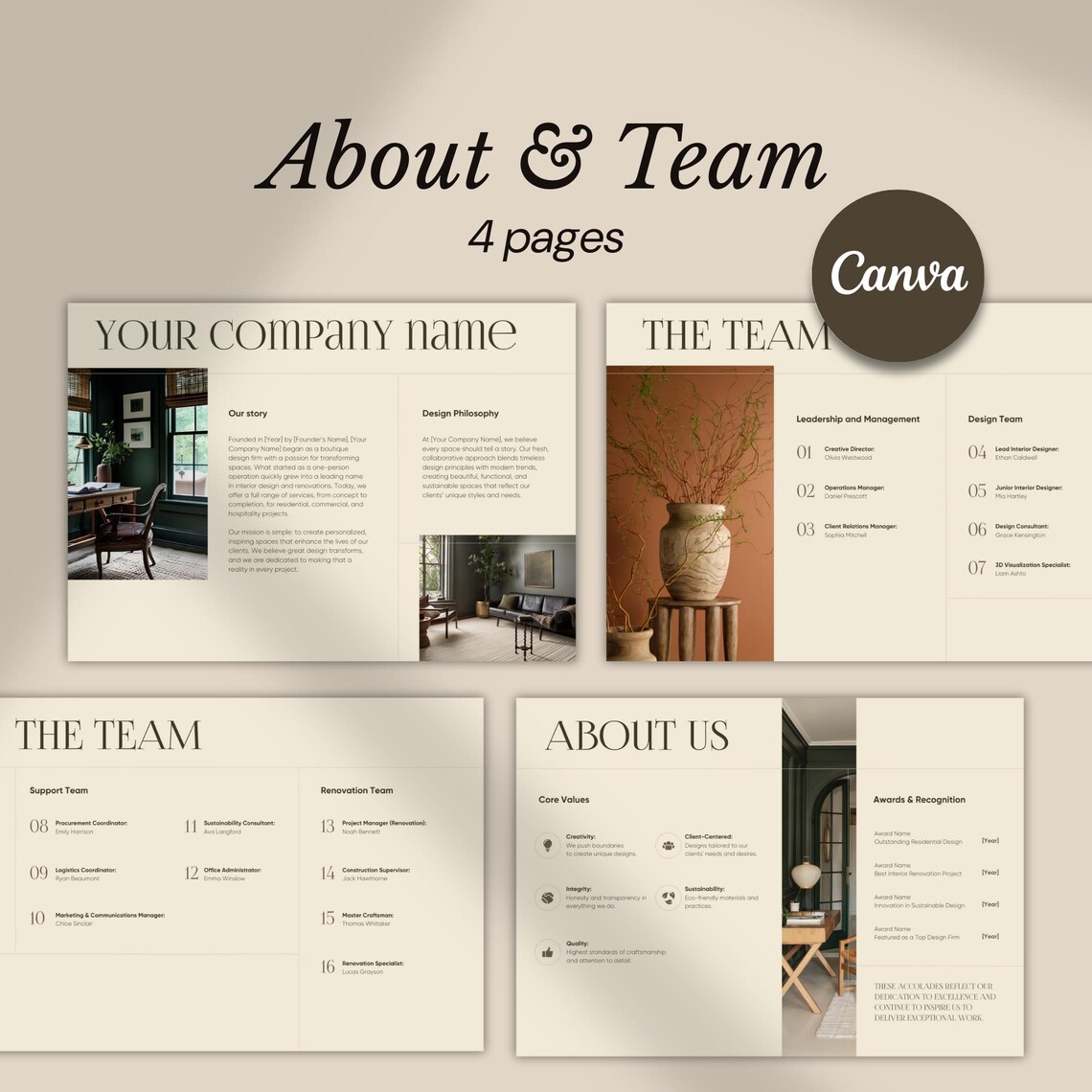 Design Studio About and Team Pages Canva Template Interior Designer ...