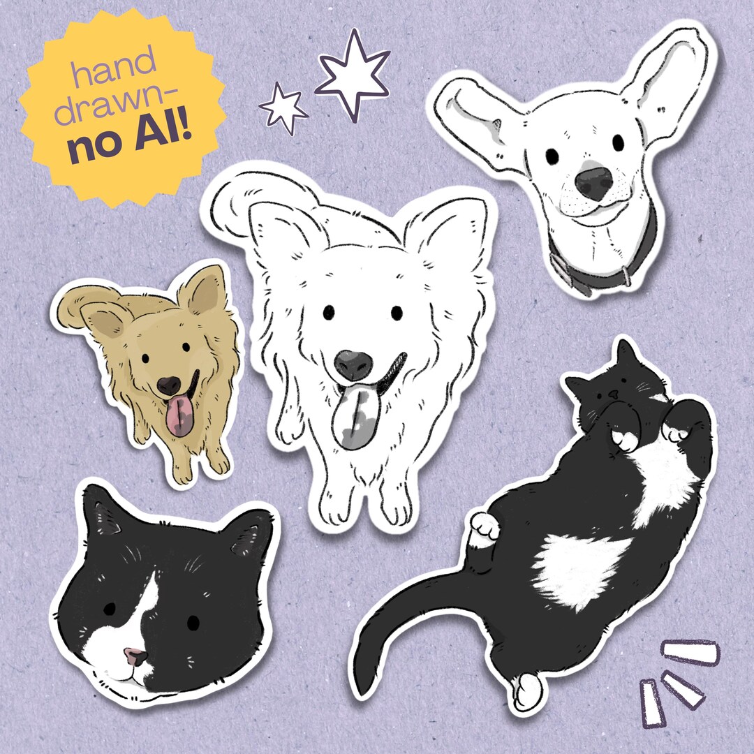 Custom Hand Drawn Pet Stickers | Personalized Pet Sketch Stickers | Pet ...
