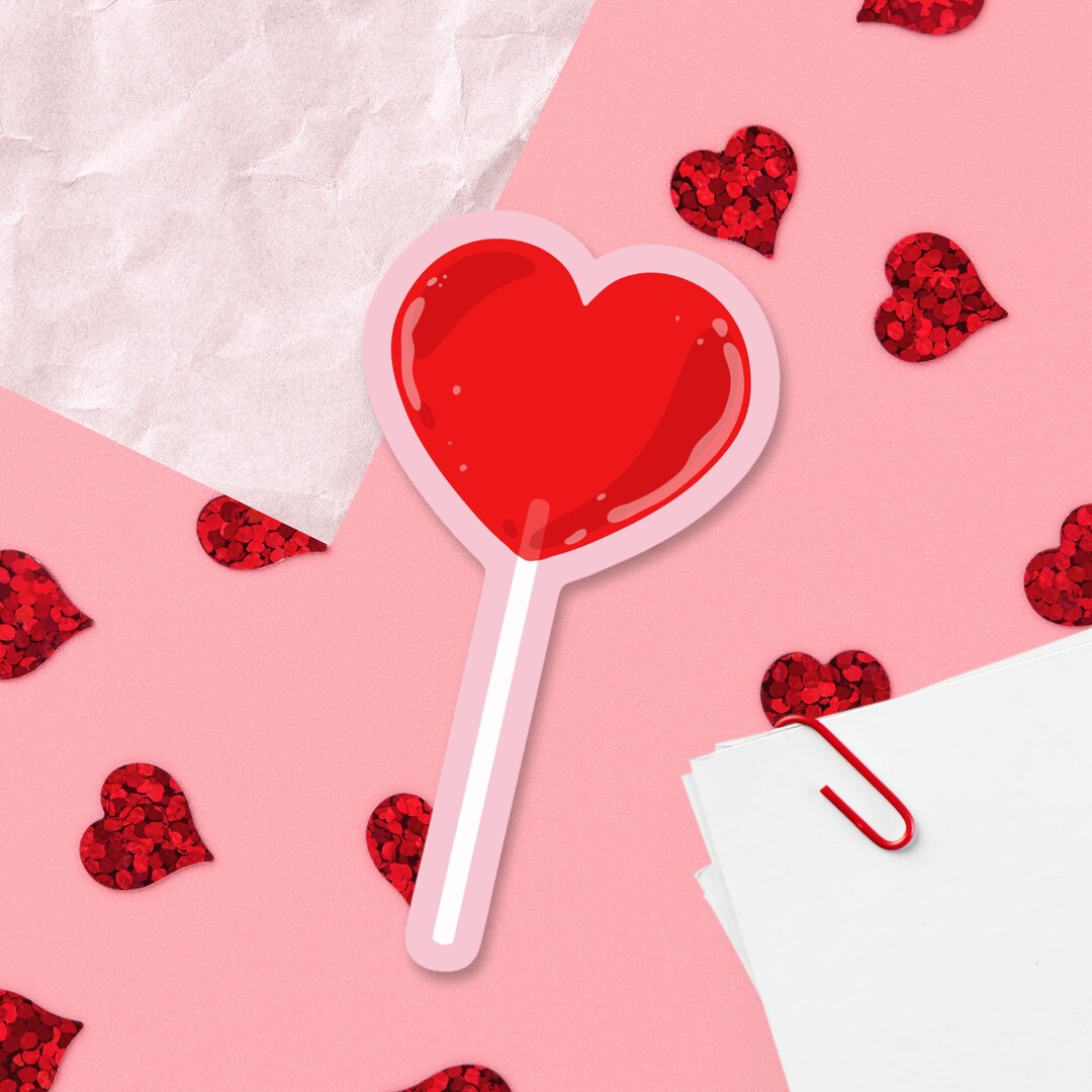 Heart Lollipop Vinyl Sticker | Cute Valentine's Gift | Pink and Red ...