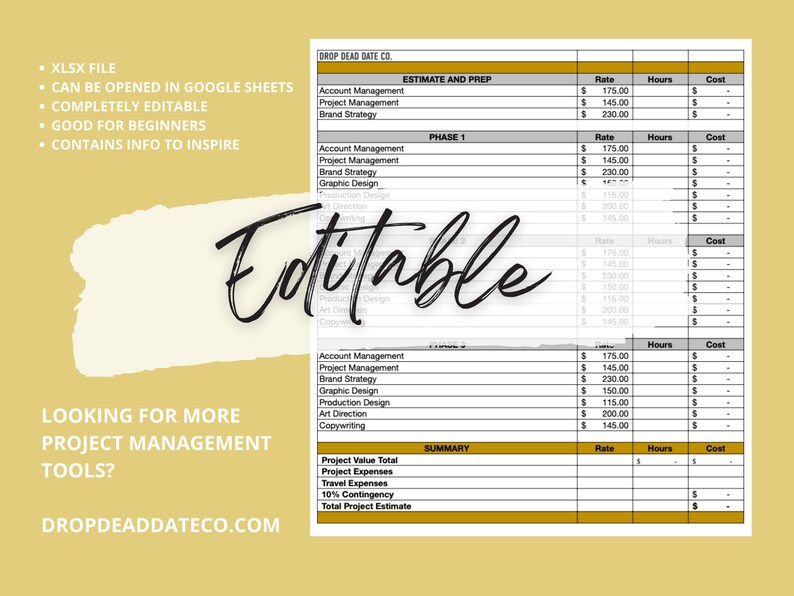 XLSX FILE Creative Estimate Calculator Template, Great for Beginners ...