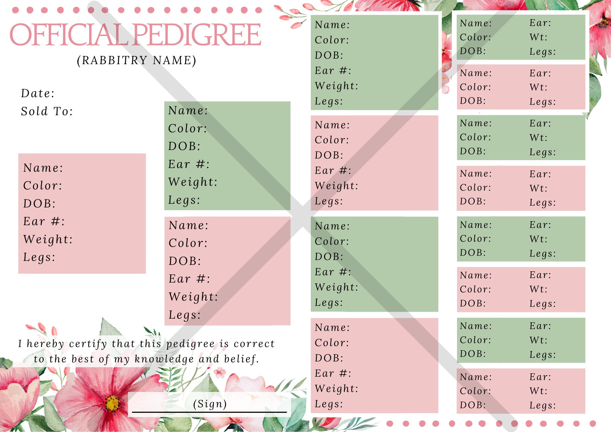 Custom Rabbit Pedigree Template | Instant Download | Editable Pedigree ...