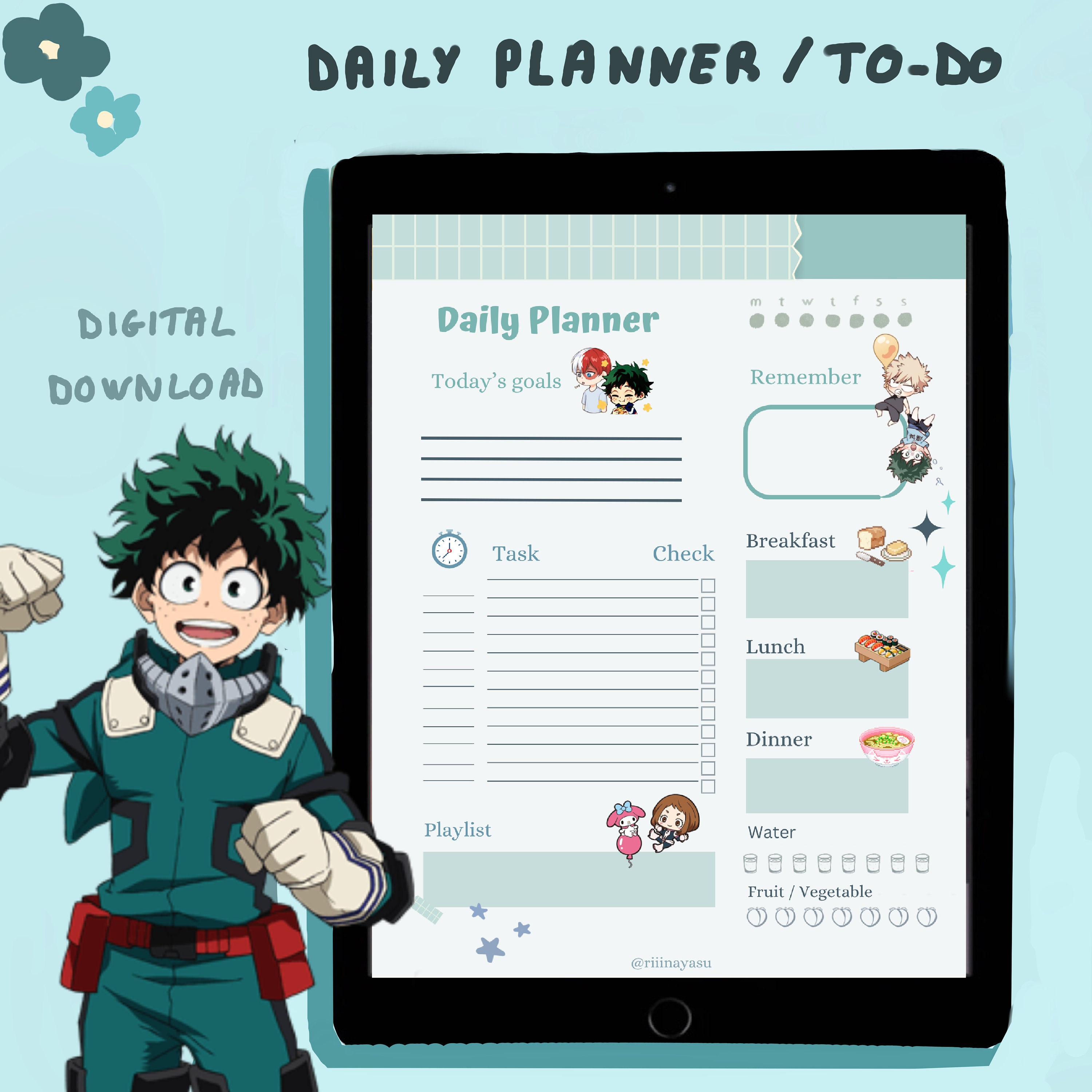 Cute Anime Daily Planner | Printable Stationary | Instant Download ...