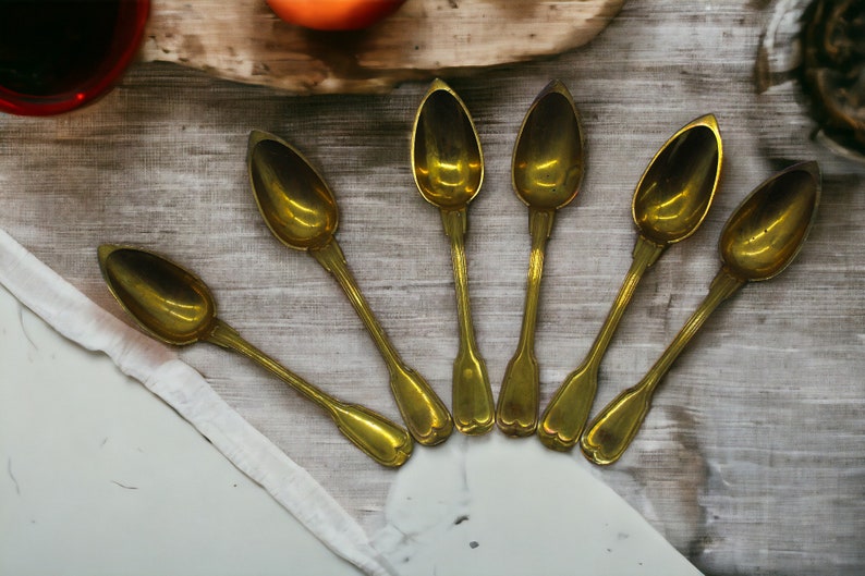 European Brass Dessert Spoon, 6 Pieces Vintage Brass Spoons, Nostalgic Spoons, Old Spoons in ...