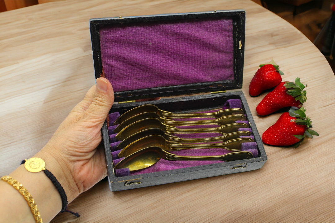 European Brass Dessert Spoon, 6 Pieces Vintage Brass Spoons, Nostalgic ...