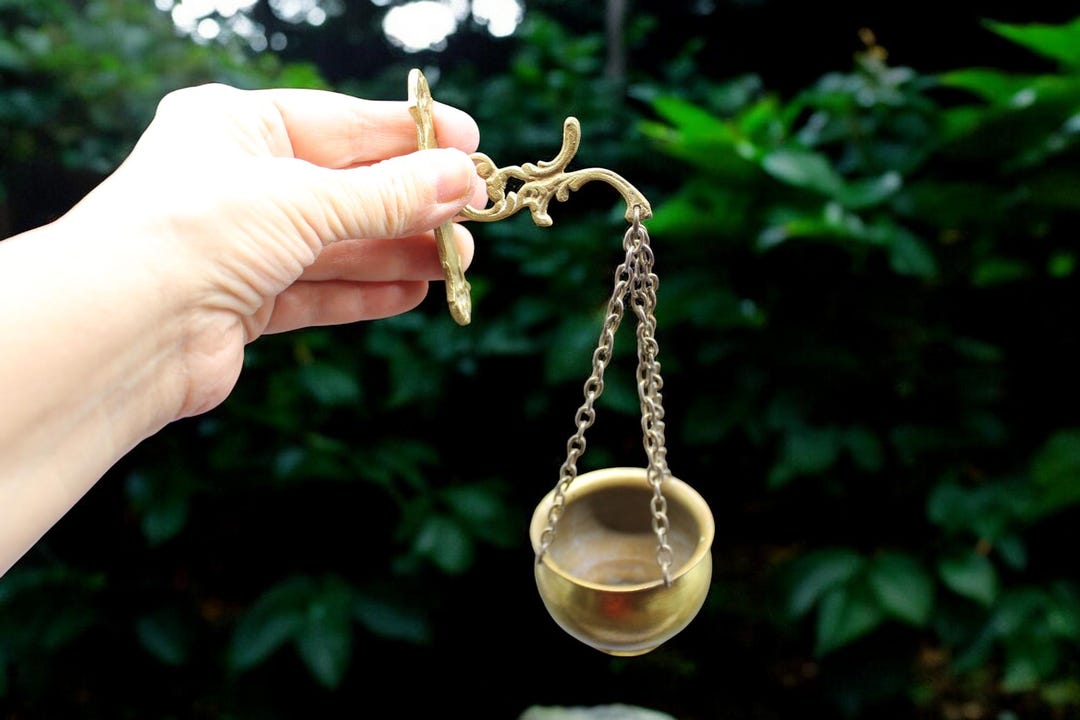 Vintage Brass Hanging Cauldron 1990s With Chains and Wall Hook Antique ...