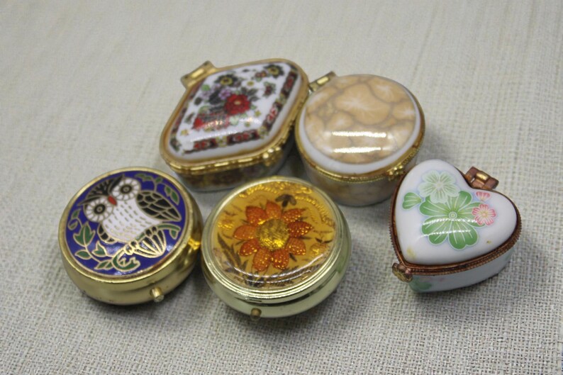 Gold Miniature Box Set Romantic Porcelain Brass Mixed Materials Small ...