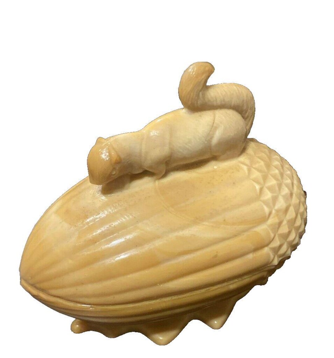 Caramel Slag Glass Squirrel Acorn Covered Candy Dish L.E. Smith Martha ...