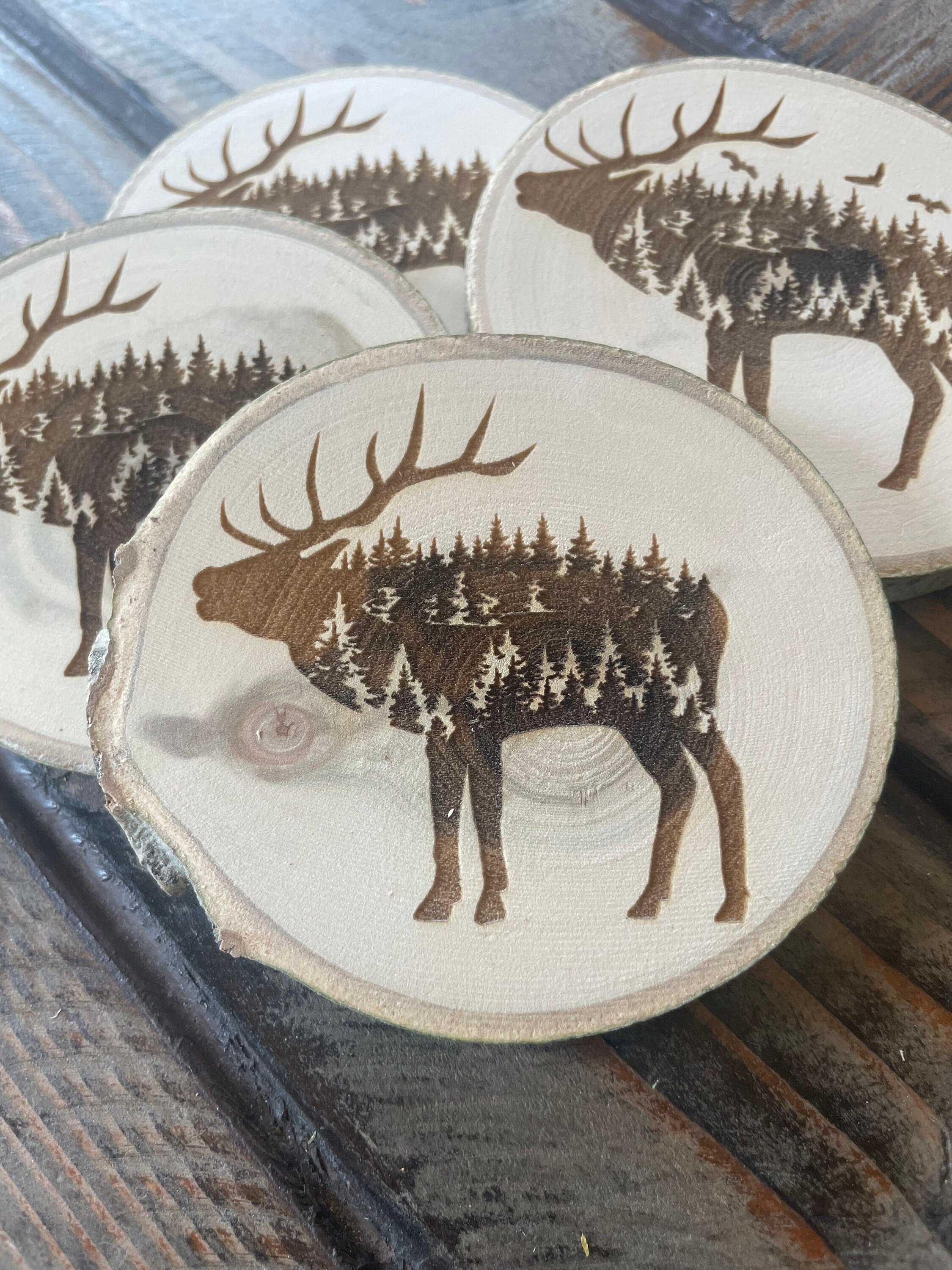 Elk Coasters, Rustic Elk Decor, Set of Elk Coasters, Mountain Lodge ...