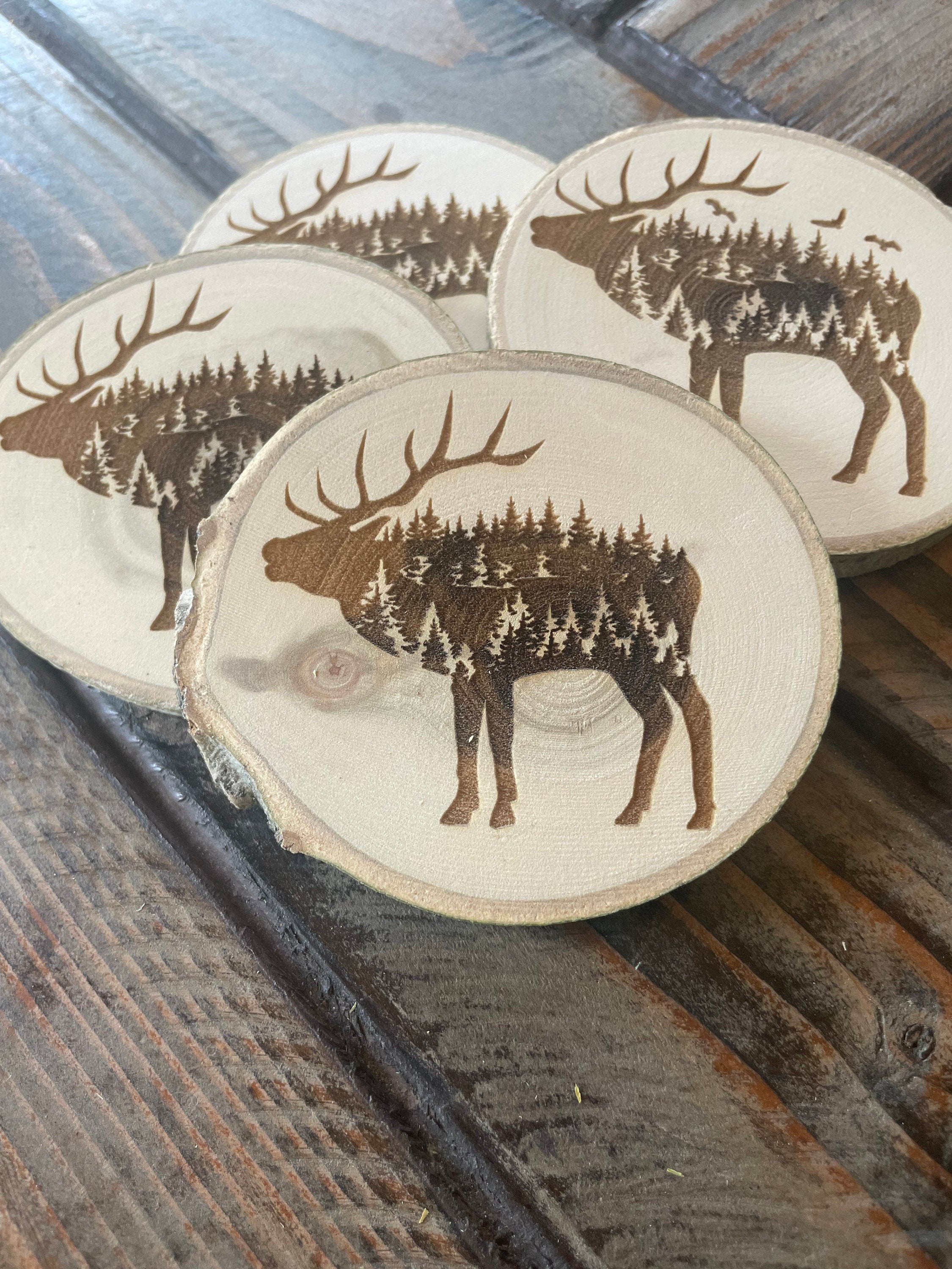 Elk Coasters, Rustic Elk Decor, Set of Elk Coasters, Mountain Lodge ...
