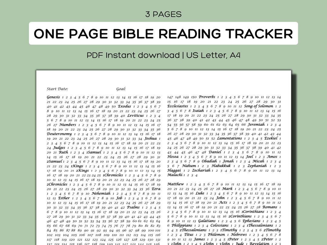 One Page Bible Reading Checklist, Printable Bible Reading Tracker ...