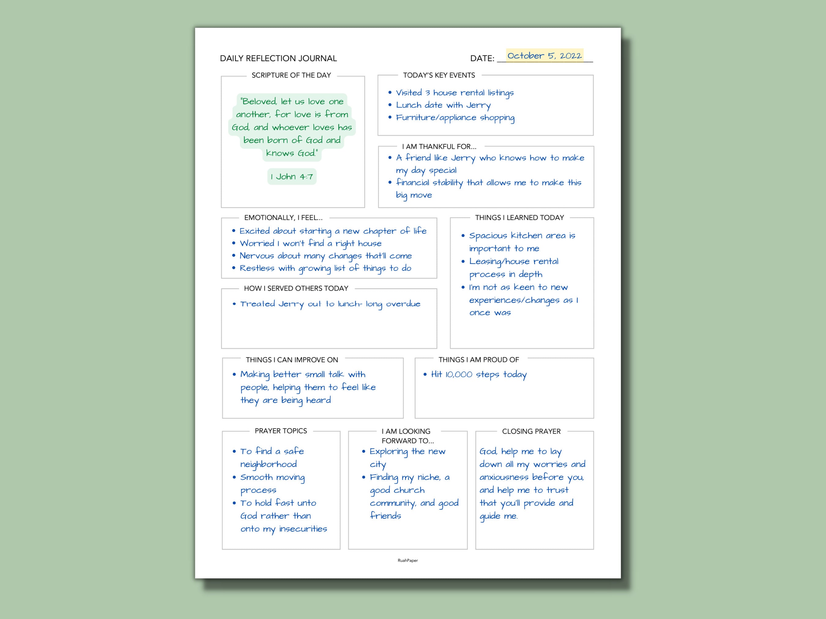 Faith Based Daily Reflection Journal, Night Time Journaling, Printable ...