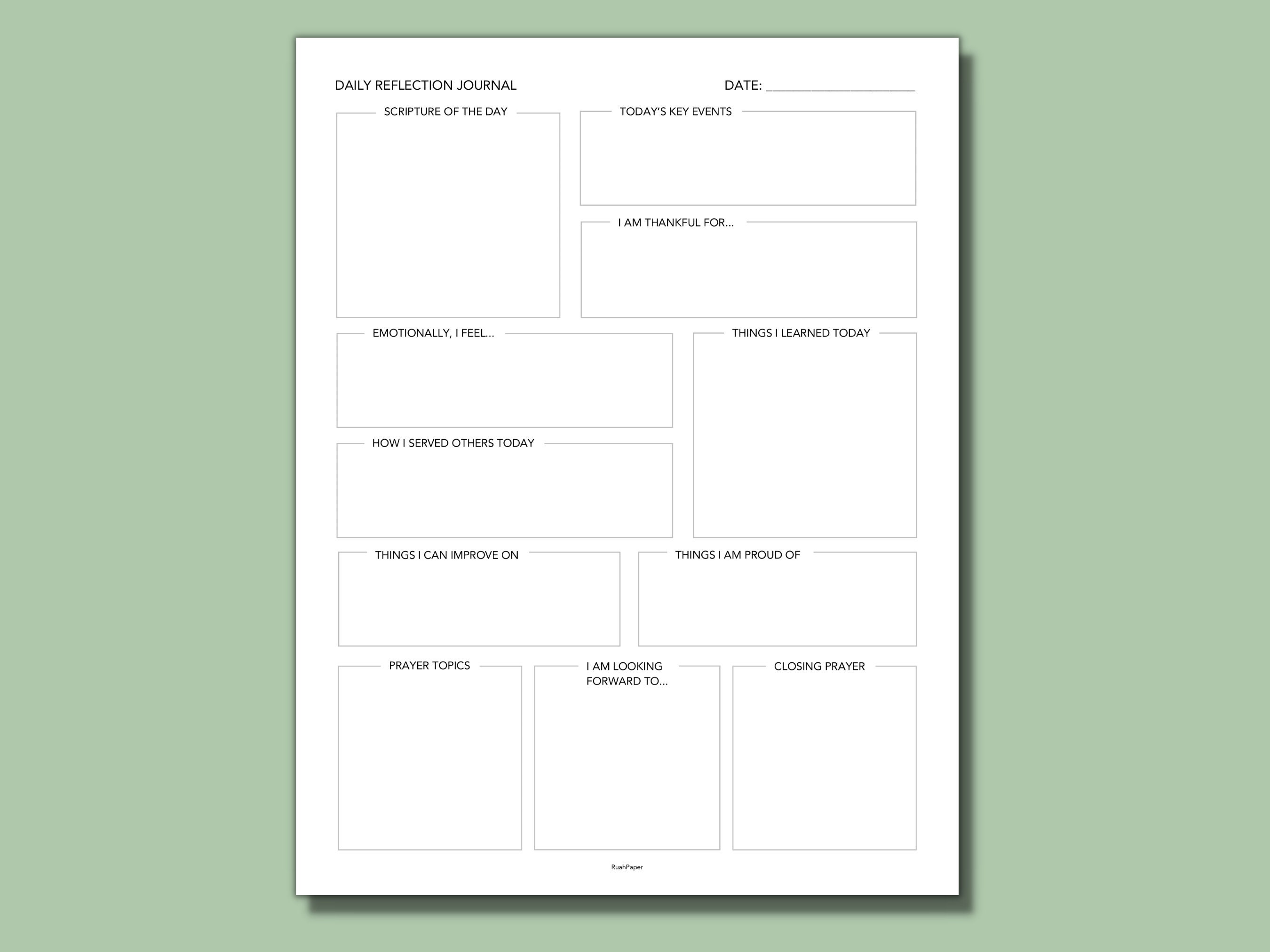 Faith Based Daily Reflection Journal, Night Time Journaling, Printable ...