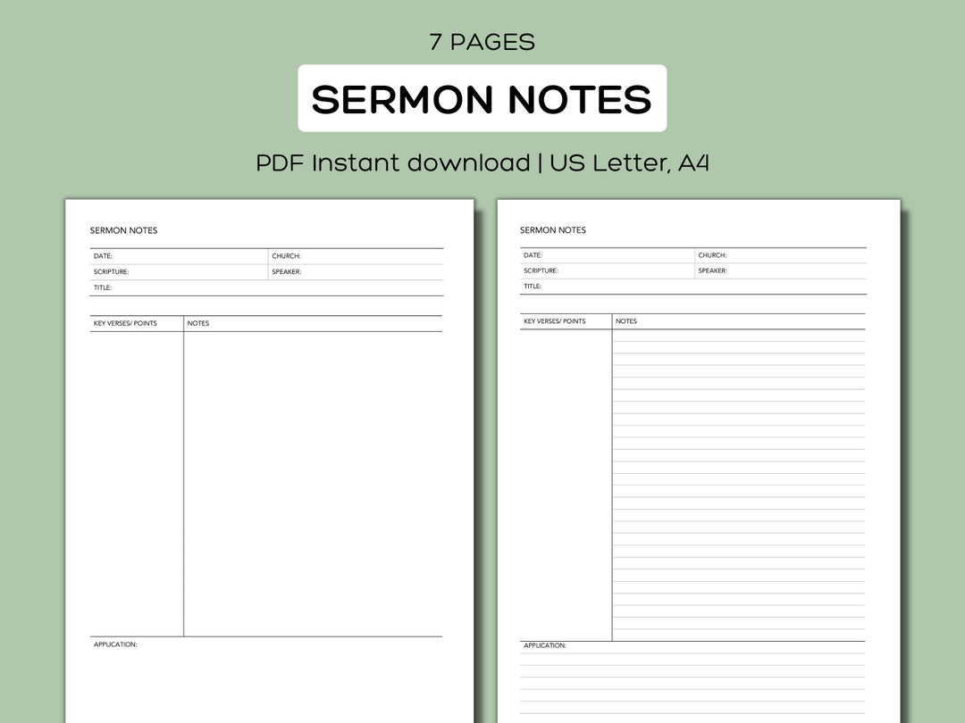 Sermon Notes Template, Printable, Lined, Blank, Grid, Spiritual Life ...