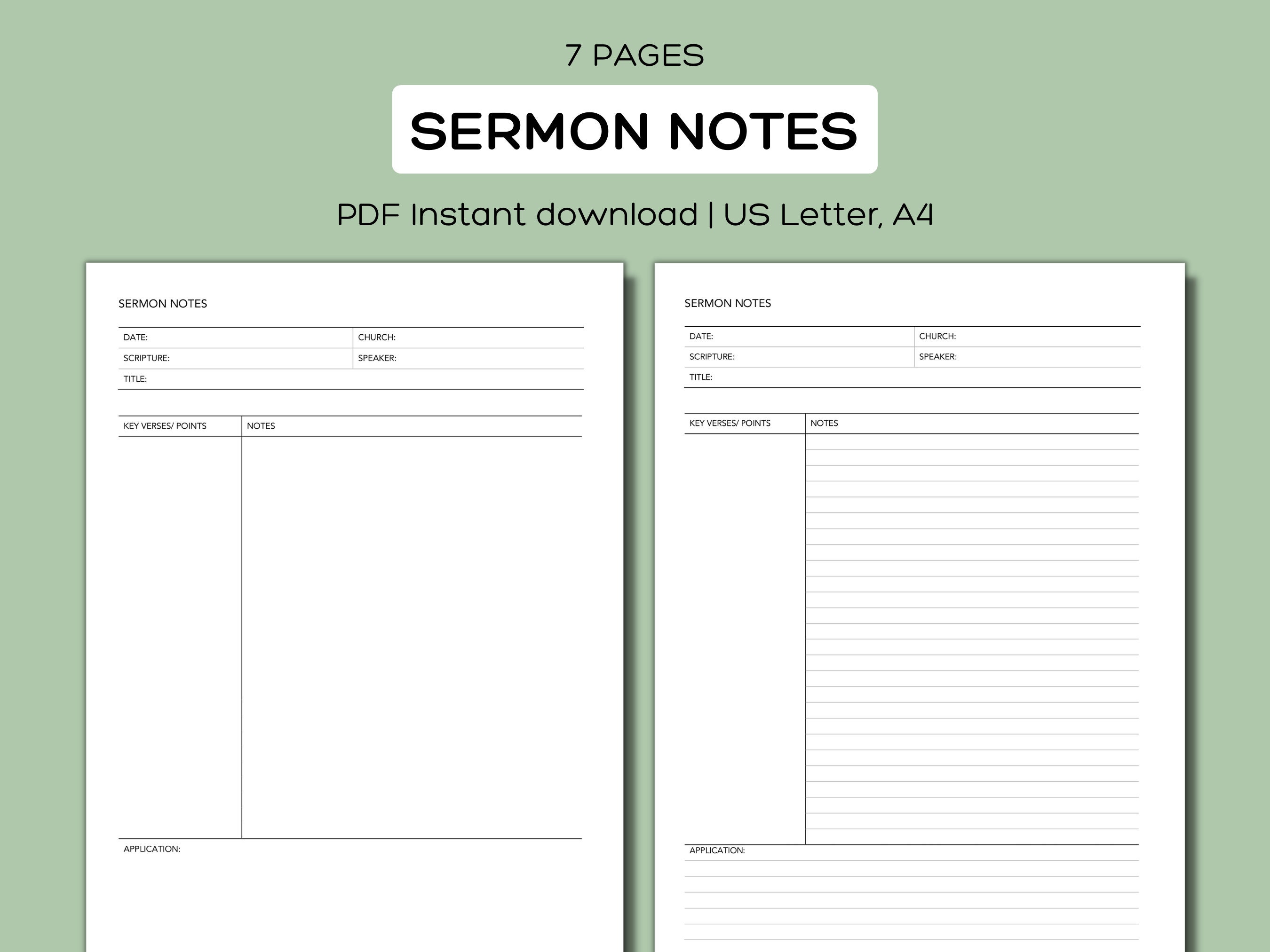 Sermon Notes Template, Printable, Lined, Blank, Grid, Spiritual Life ...