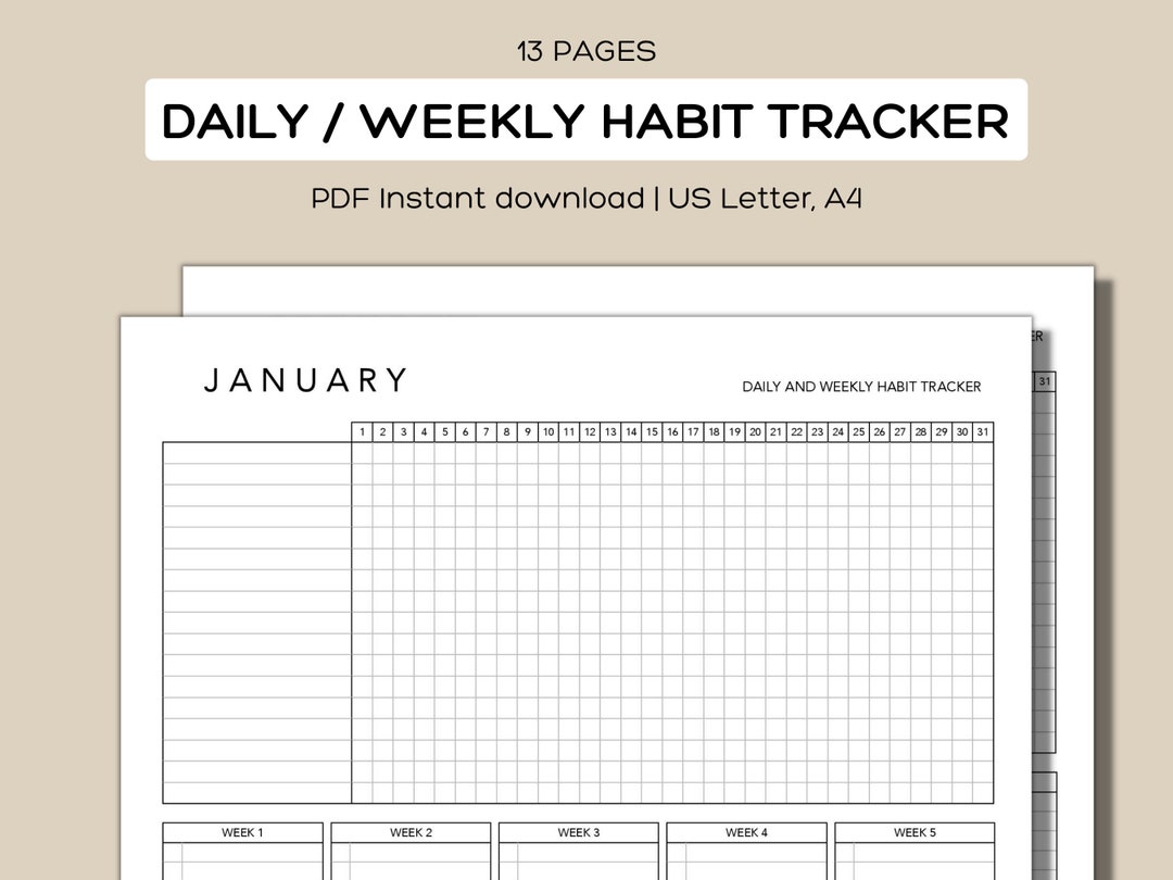 Habit Tracker Daily and Weekly Printable Monthly Task - Etsy UK