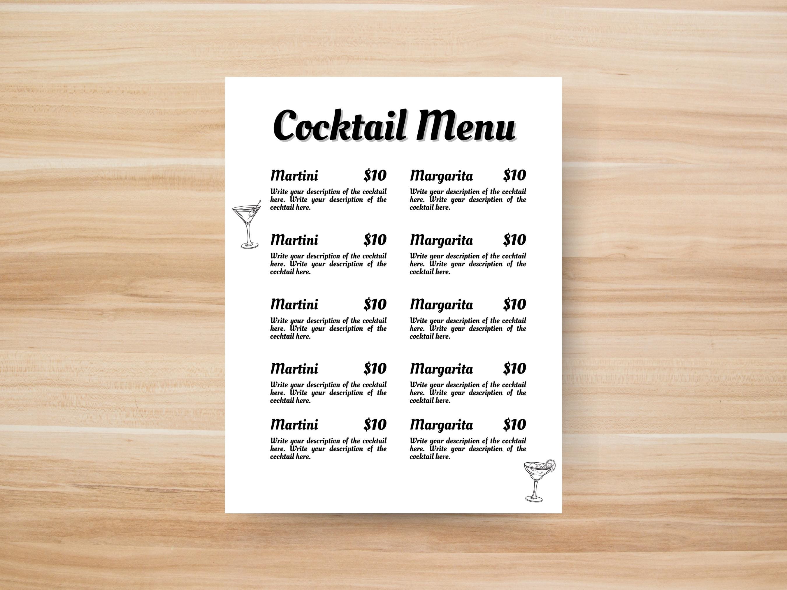 Menu, Menu Template, Cocktail Menu, Drink Menu, Restaurant Menu ...