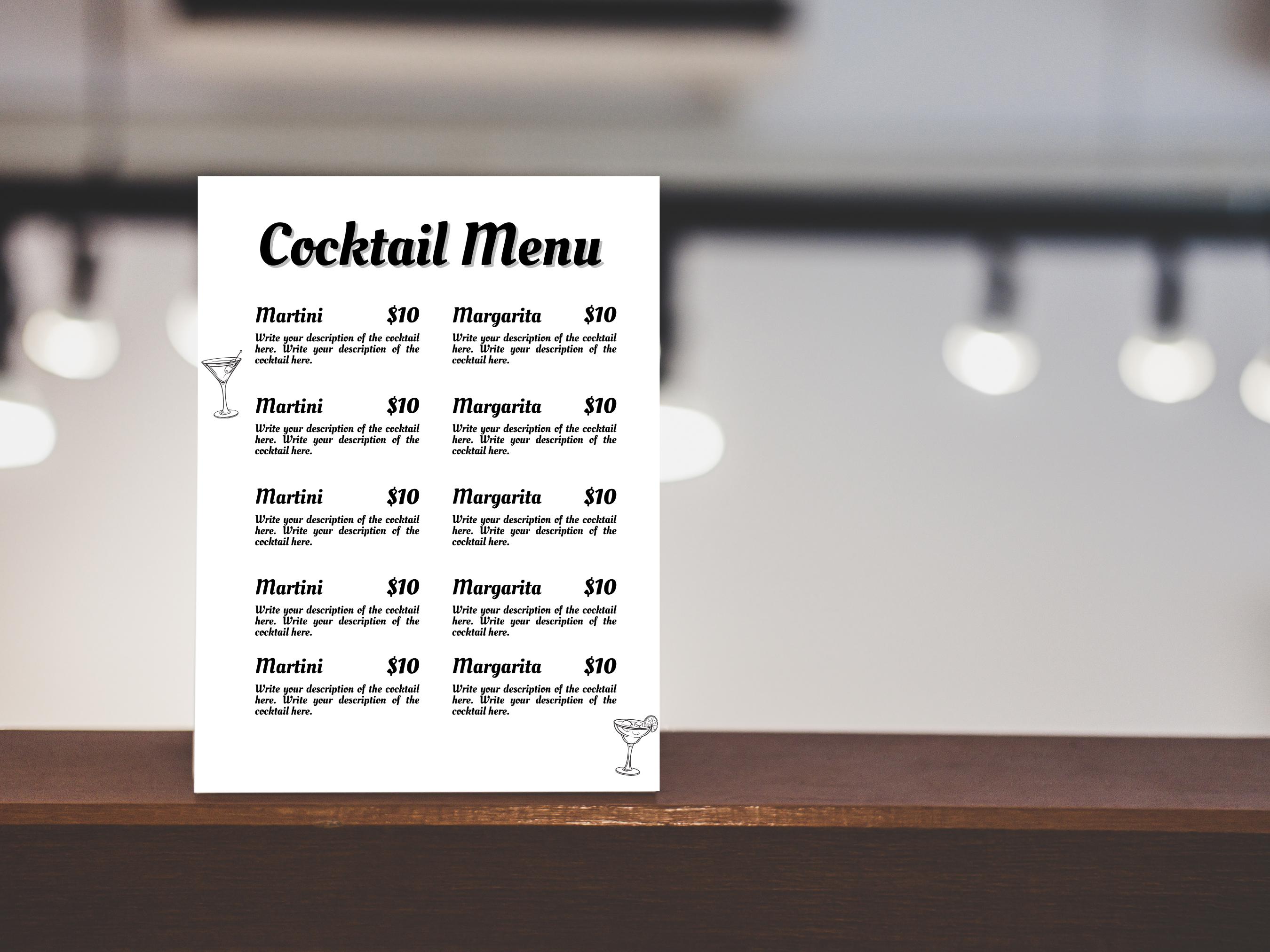 Menu, Menu Template, Cocktail Menu, Drink Menu, Restaurant Menu ...
