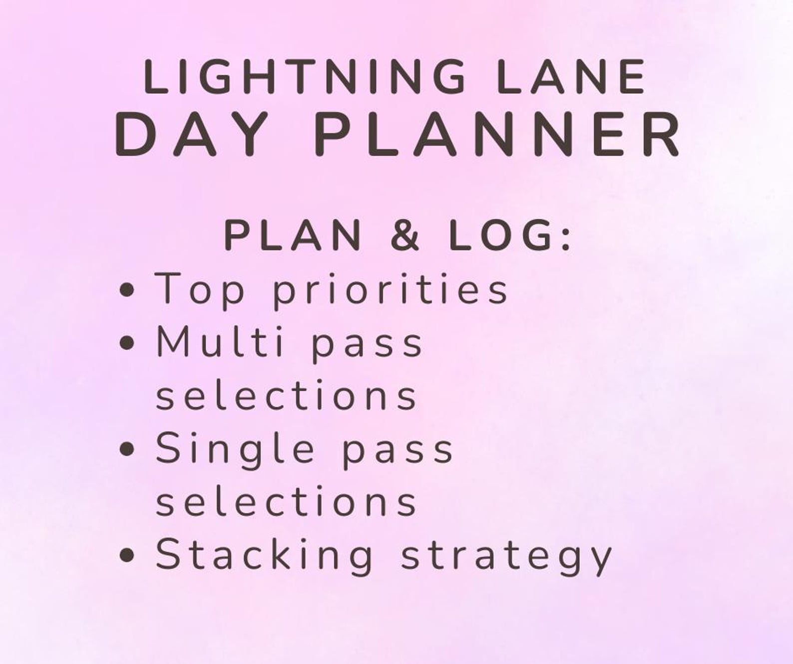 WDW Lightning Lane Day Planner Printable | Disney Ride Strategy ...
