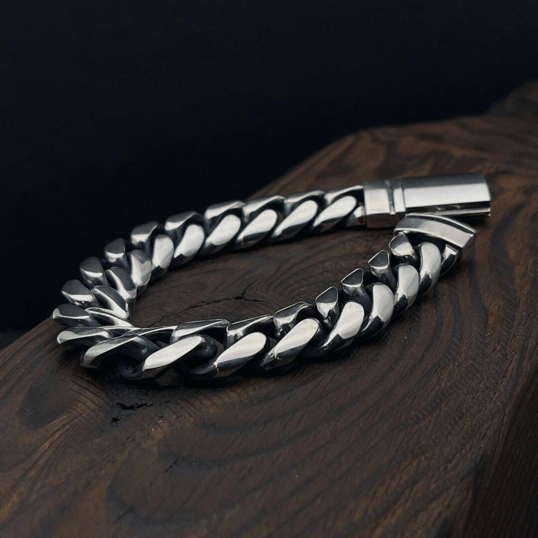 Curb Heavy Sterling Silver Bracelet Men 925 Handmade Chain Gift for ...