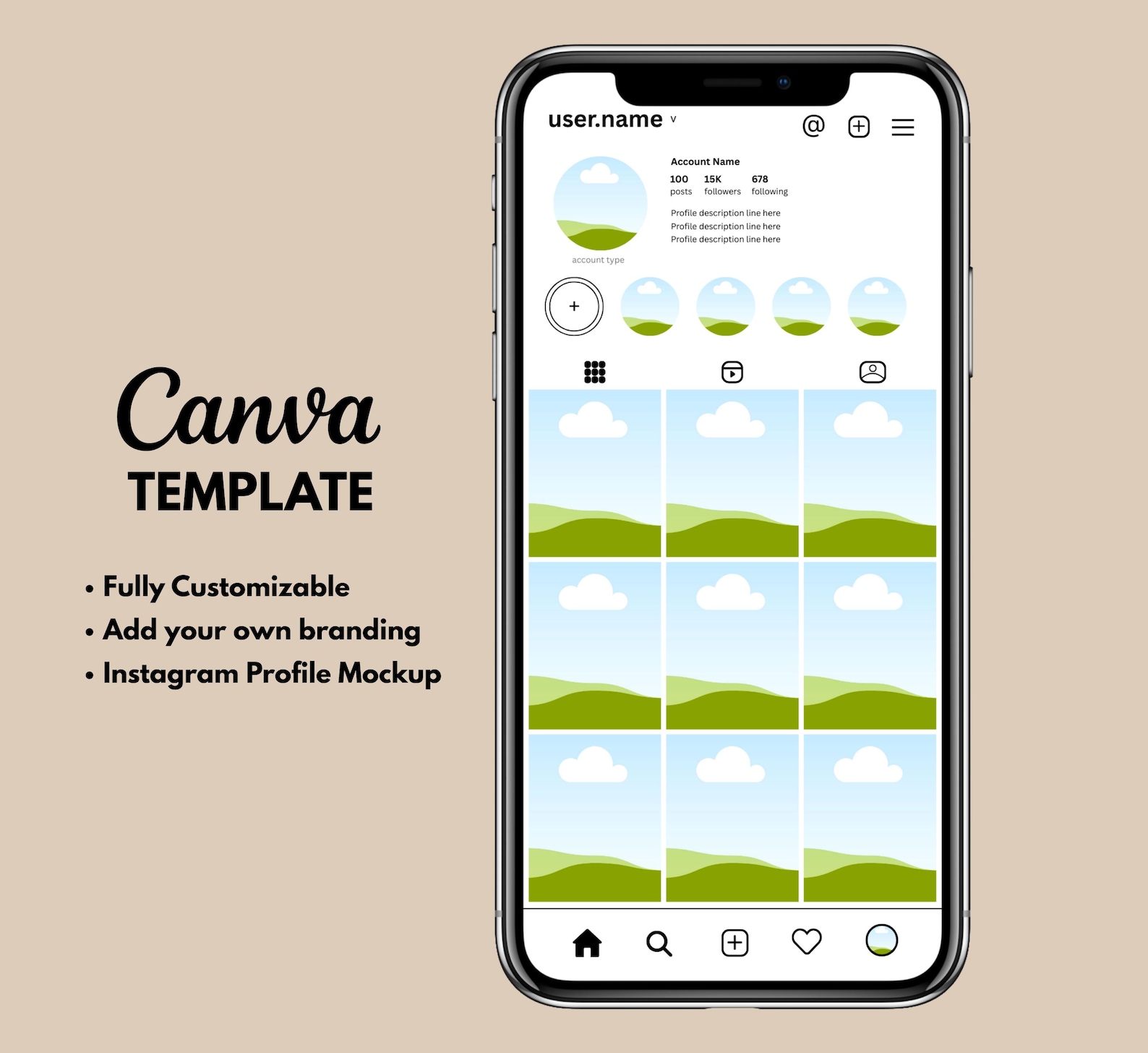 Instagram Profile Mockup Template | Editable Canva Template for Social ...