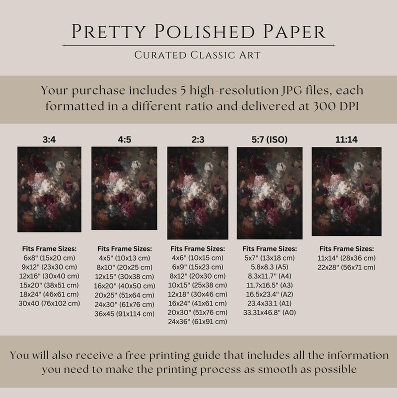 Floral Moody Baroque Style Digital Printable Wall Art | Vintage Dark ...